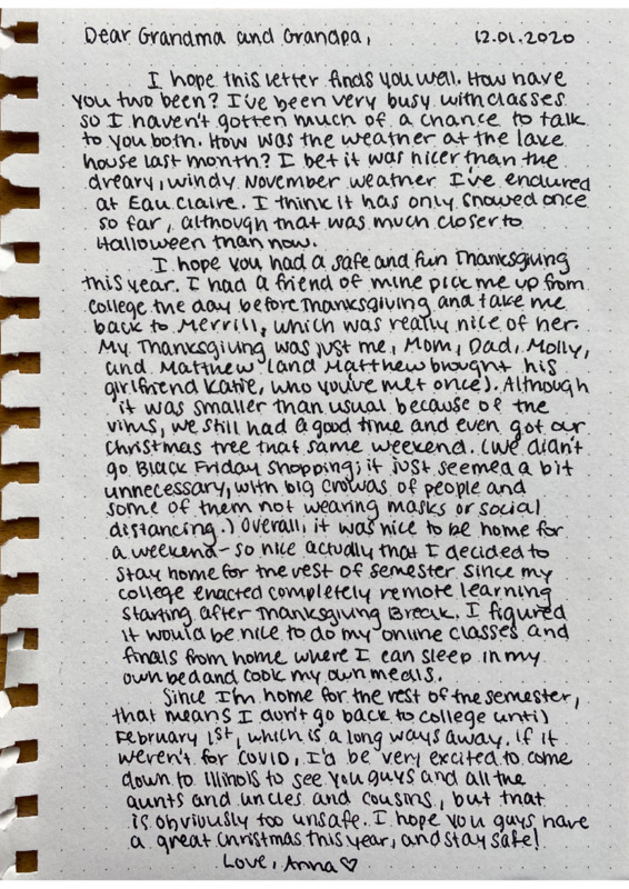 Letters to Family and Friend during Pandemic · Western Wisconsin COVID ...